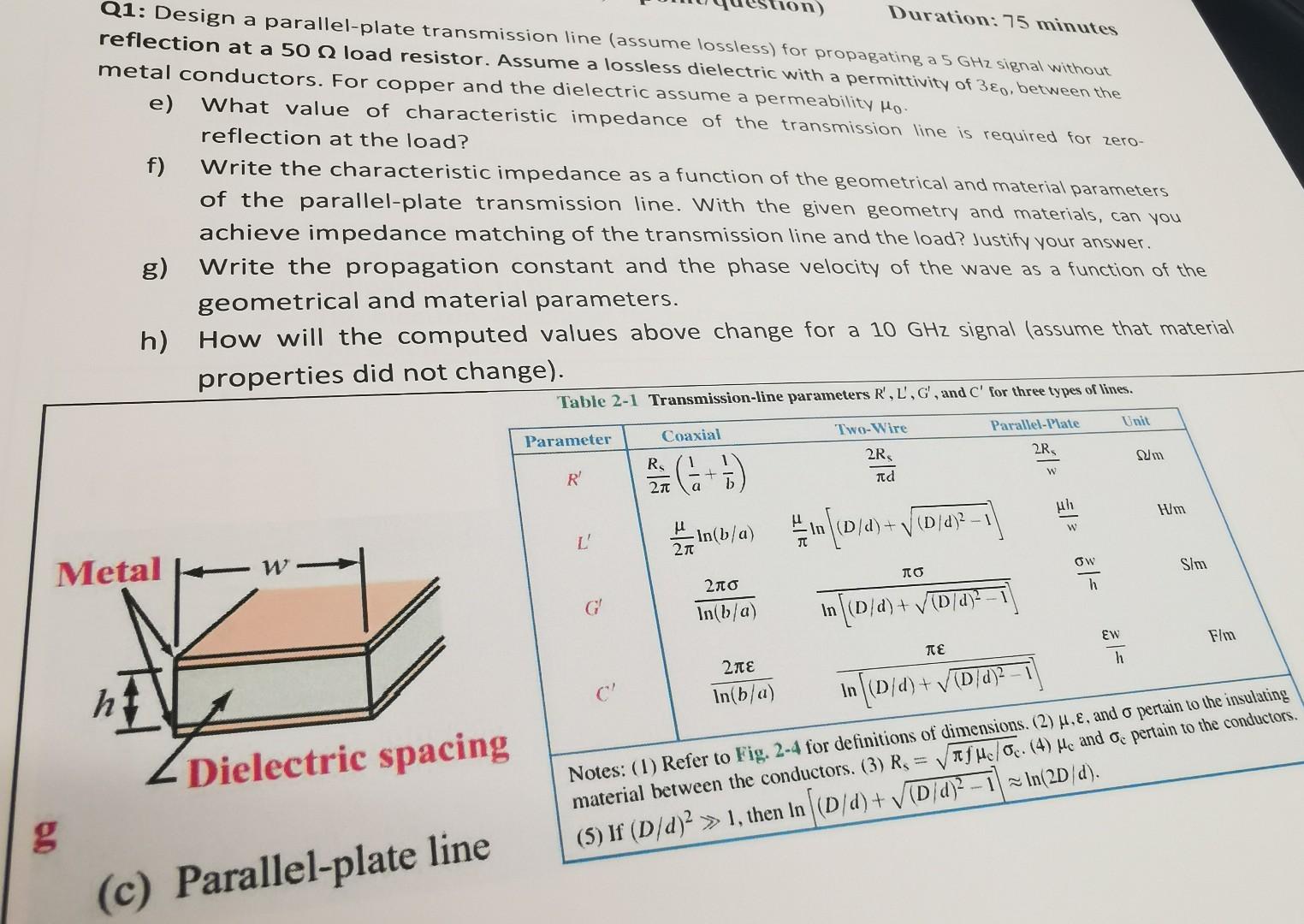 Solved Duration: 75 minutes Q1: Design a parallel-plate | Chegg.com
