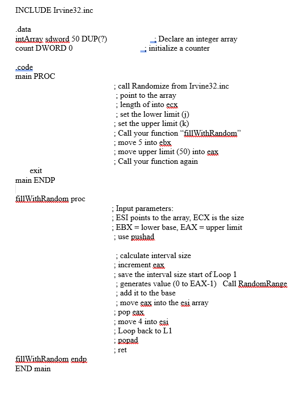 Solved Create a procedure that fills an array of doublewords | Chegg.com
