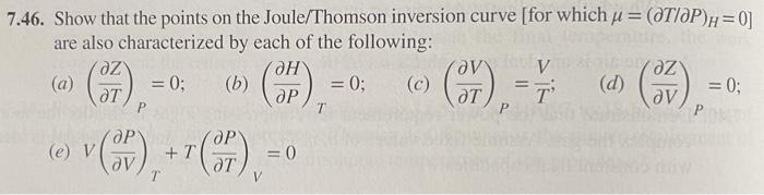 Solved 7.46. Show that the points on the Joule/Thomson | Chegg.com