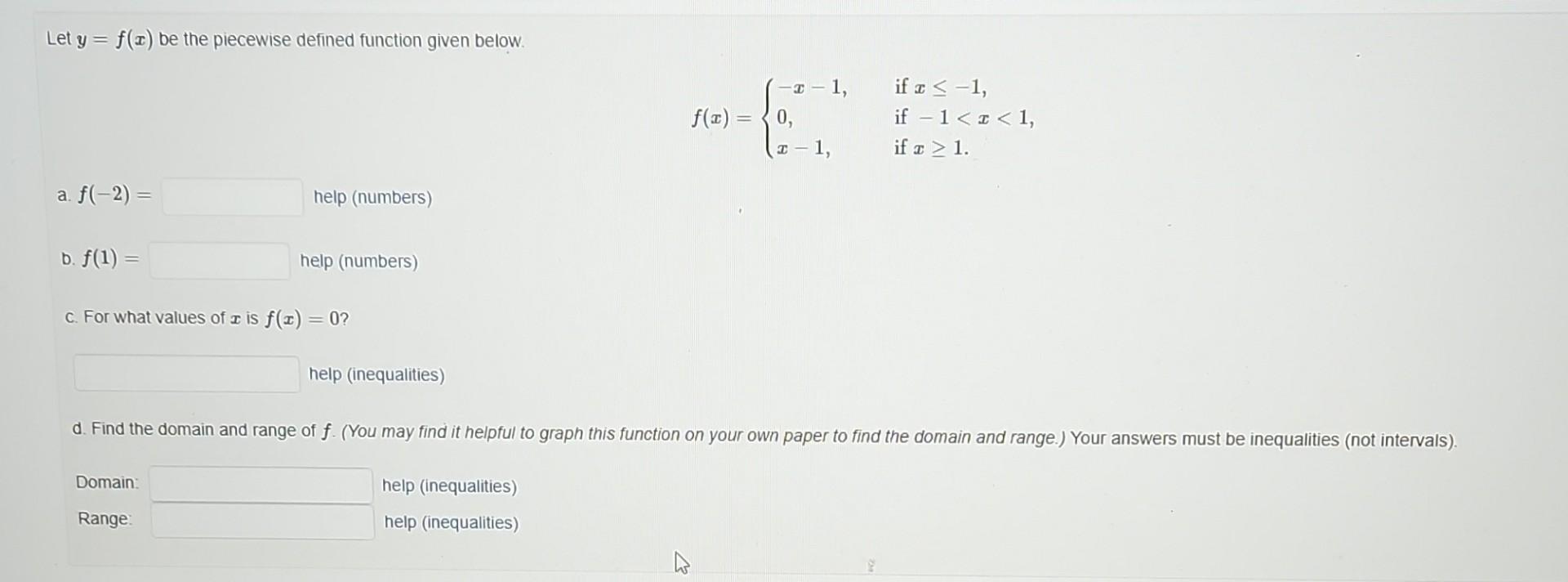 Solved Let y=f(x) be the piecewise defined function given | Chegg.com