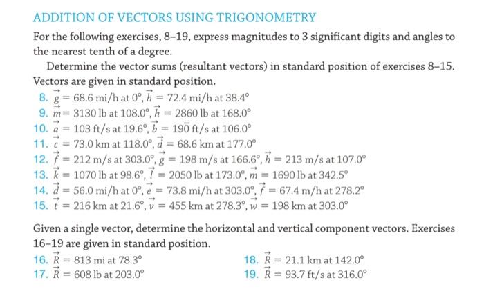 Solved ADDITION OF VECTORS USING TRIGONOMETRY For the | Chegg.com