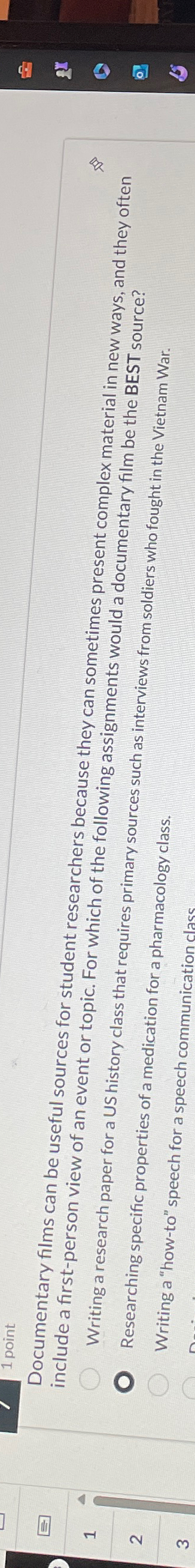 Solved 1 ﻿pointDocumentary films can be useful sources for | Chegg.com