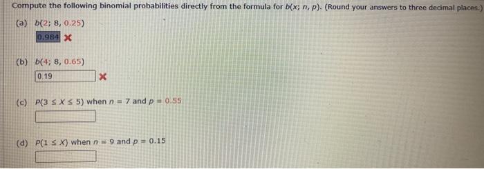 Solved Compute the following binomial probabilities directly | Chegg.com