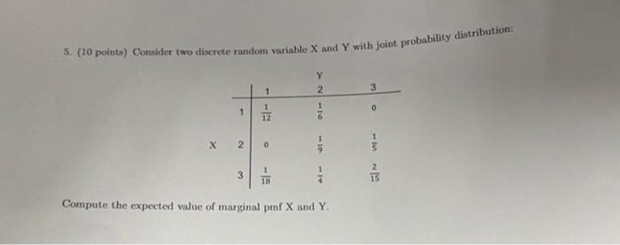 Solved 5. (10 points) Consider two discrete random variable | Chegg.com