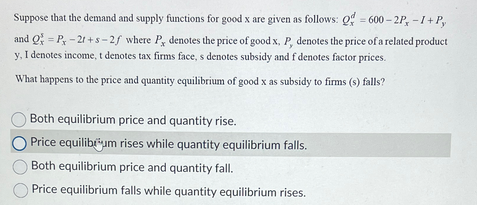 Solved Suppose that the demand and supply functions for good | Chegg.com