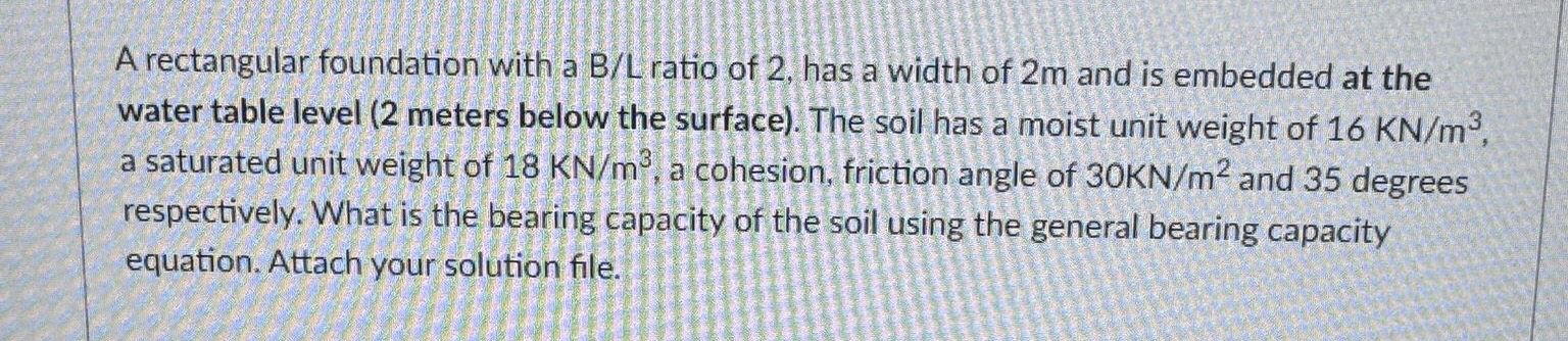 Solved A rectangular foundation with a BL ﻿ratio of 2 , ﻿has | Chegg.com