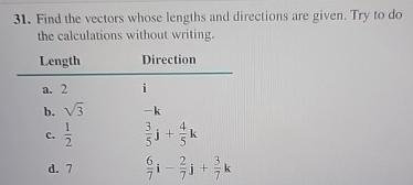 Solved Find the vectors whose lengths and directions are | Chegg.com
