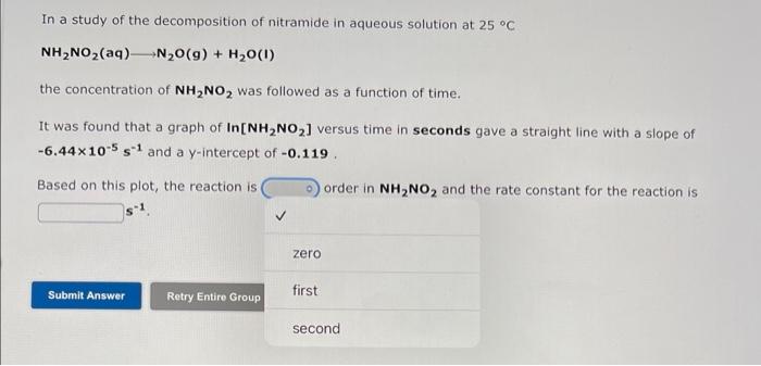 Solved The decomposition of nitramide in aqueous solution at | Chegg.com