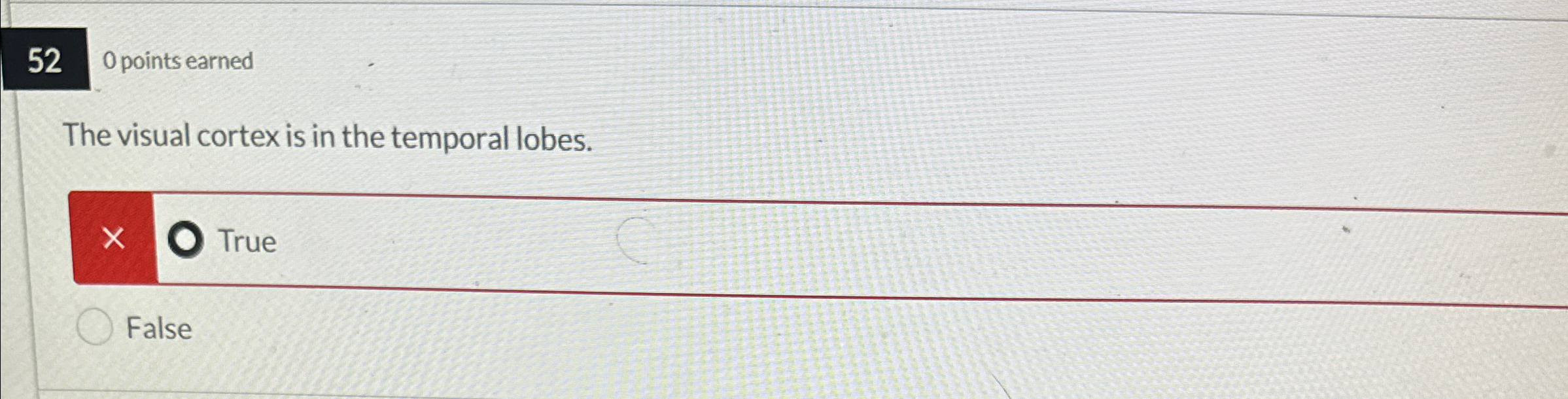 Solved 520 ﻿points earnedThe visual cortex is in the | Chegg.com
