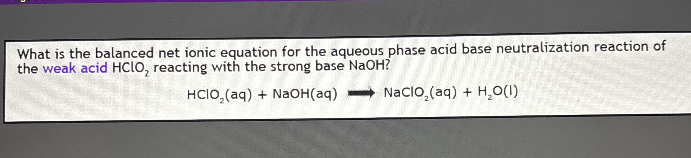 Solved What is the balanced net ionic equation for the | Chegg.com