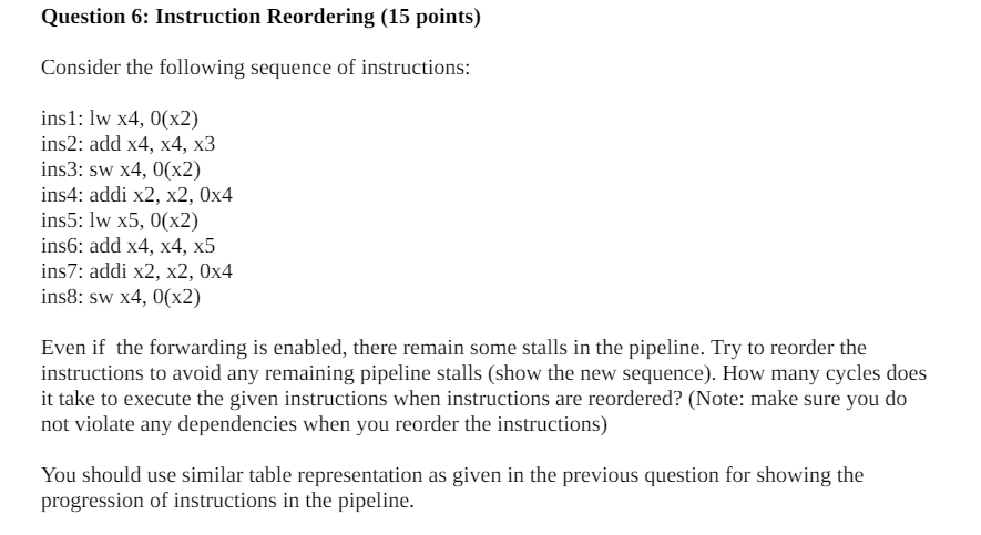 Solved Question 6: Instruction Reordering (15 | Chegg.com