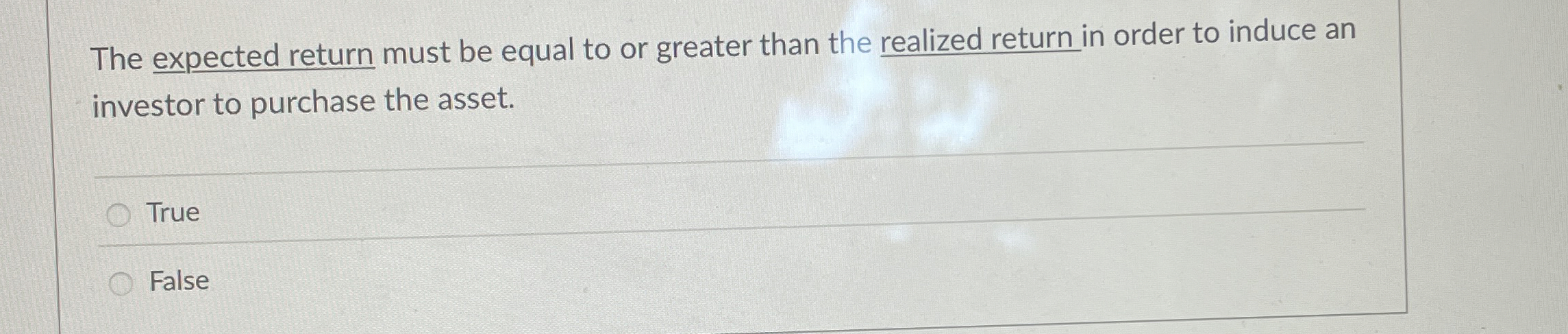 Solved The expected return must be equal to or greater than | Chegg.com
