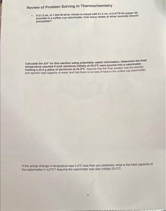 Solved Review of Problem Solving In Thermochemistry If 51.5 | Chegg.com