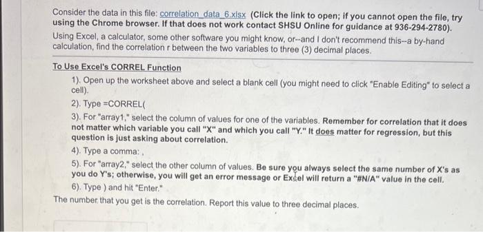 Consider the data in this file: correlation data 6.x | Chegg.com
