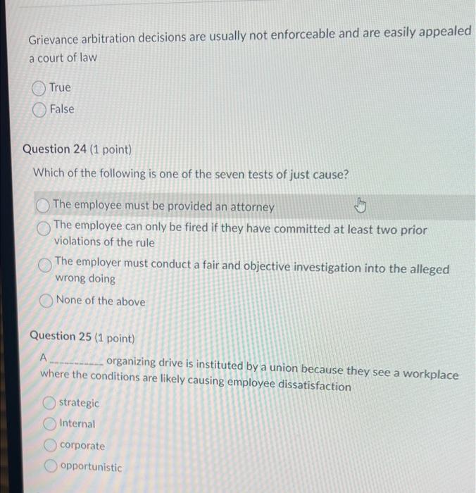 Solved Grievance arbitration decisions are usually not | Chegg.com