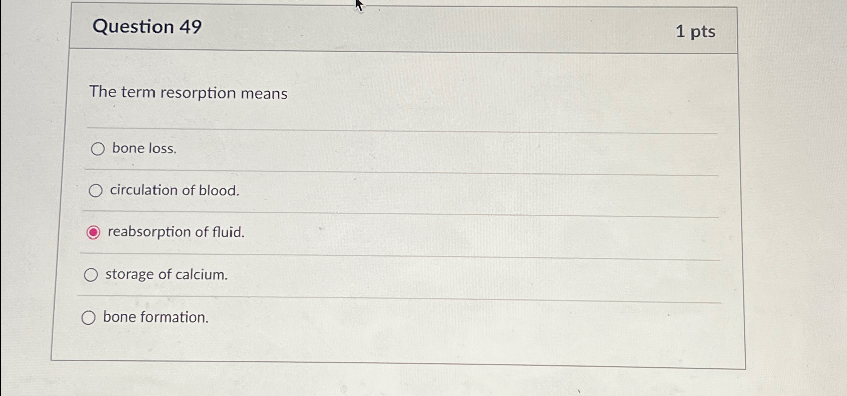 Solved Question 491 ﻿ptsThe term resorption meansq,bone | Chegg.com