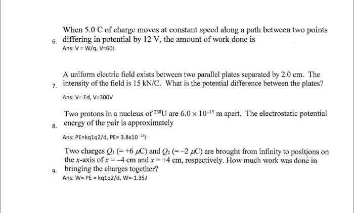 Solved When 5.0C of charge moves at constant speed along a | Chegg.com