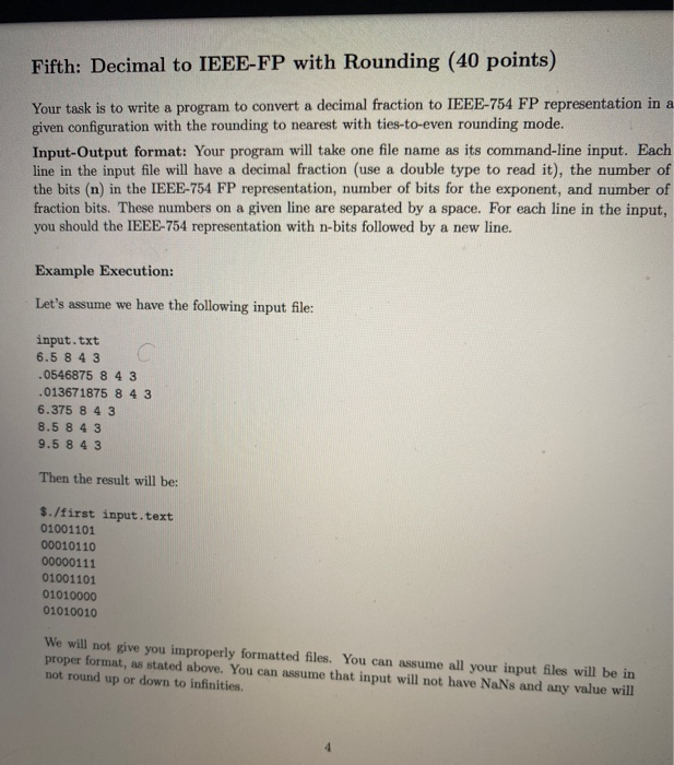 Solved Fifth: Decimal to IEEE-FP with Rounding (40 points) | Chegg.com
