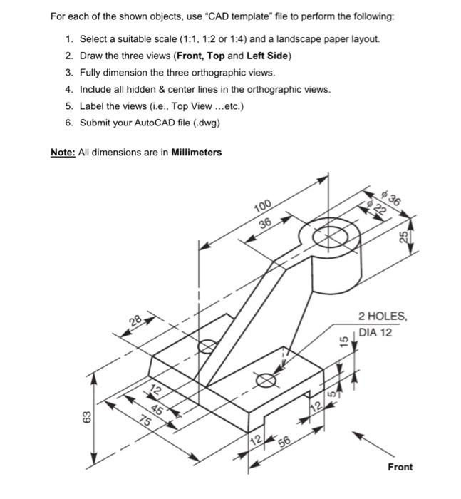 Solved For each of the shown objects, use "CAD template" | Chegg.com