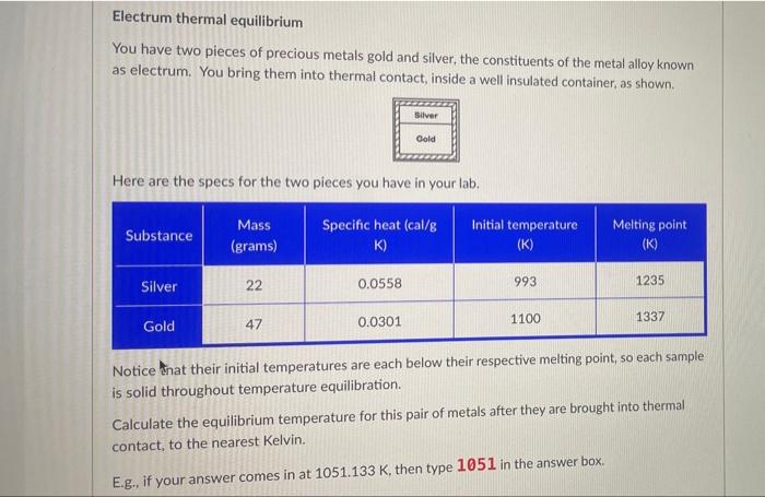 Solved Electrum thermal equilibrium You have two pieces of | Chegg.com