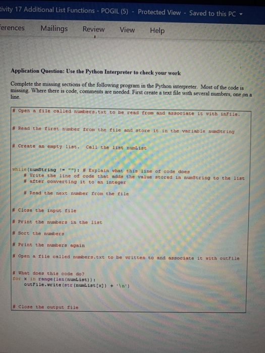 Solved Python Activity 17 Additional List Functions Pogil