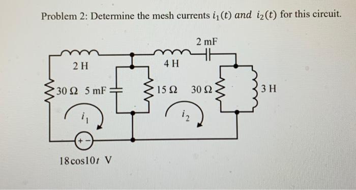 Solved Problem 2: Determine the mesh currents i1(t) and | Chegg.com