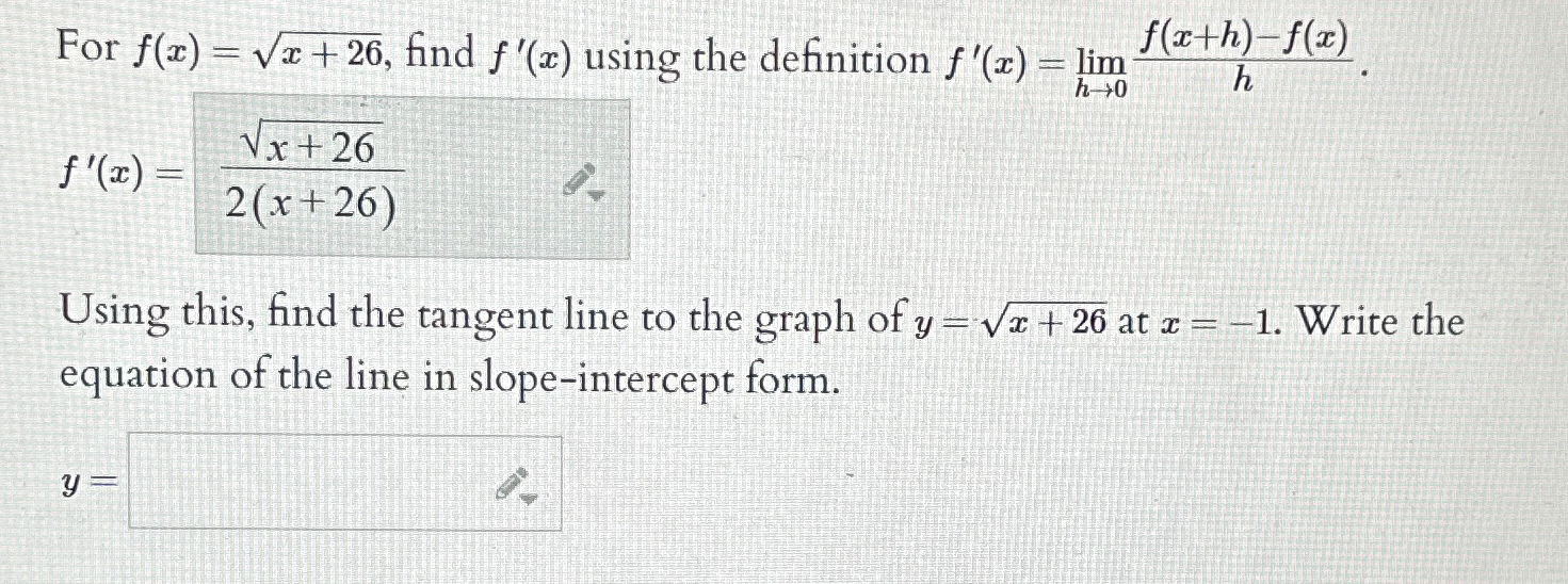 Solved For f(x)=x+262, ﻿find f'(x) ﻿using the definition | Chegg.com