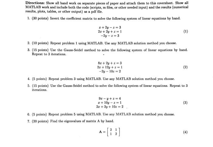 Solved Directions: Show all hand work on separate pieces of | Chegg.com