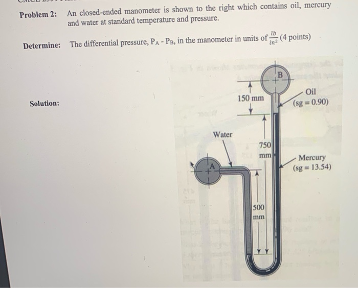 Solved Problem 2: An closed-ended manometer is shown to the | Chegg.com