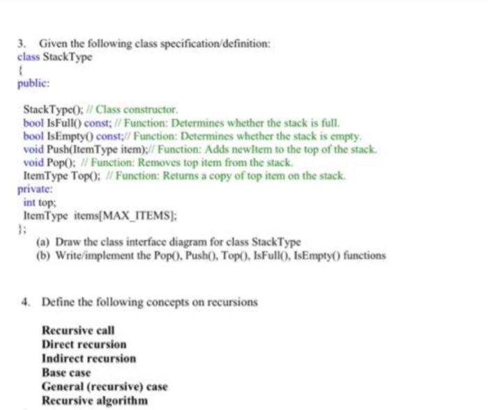 Solved 3. Given the following class | Chegg.com