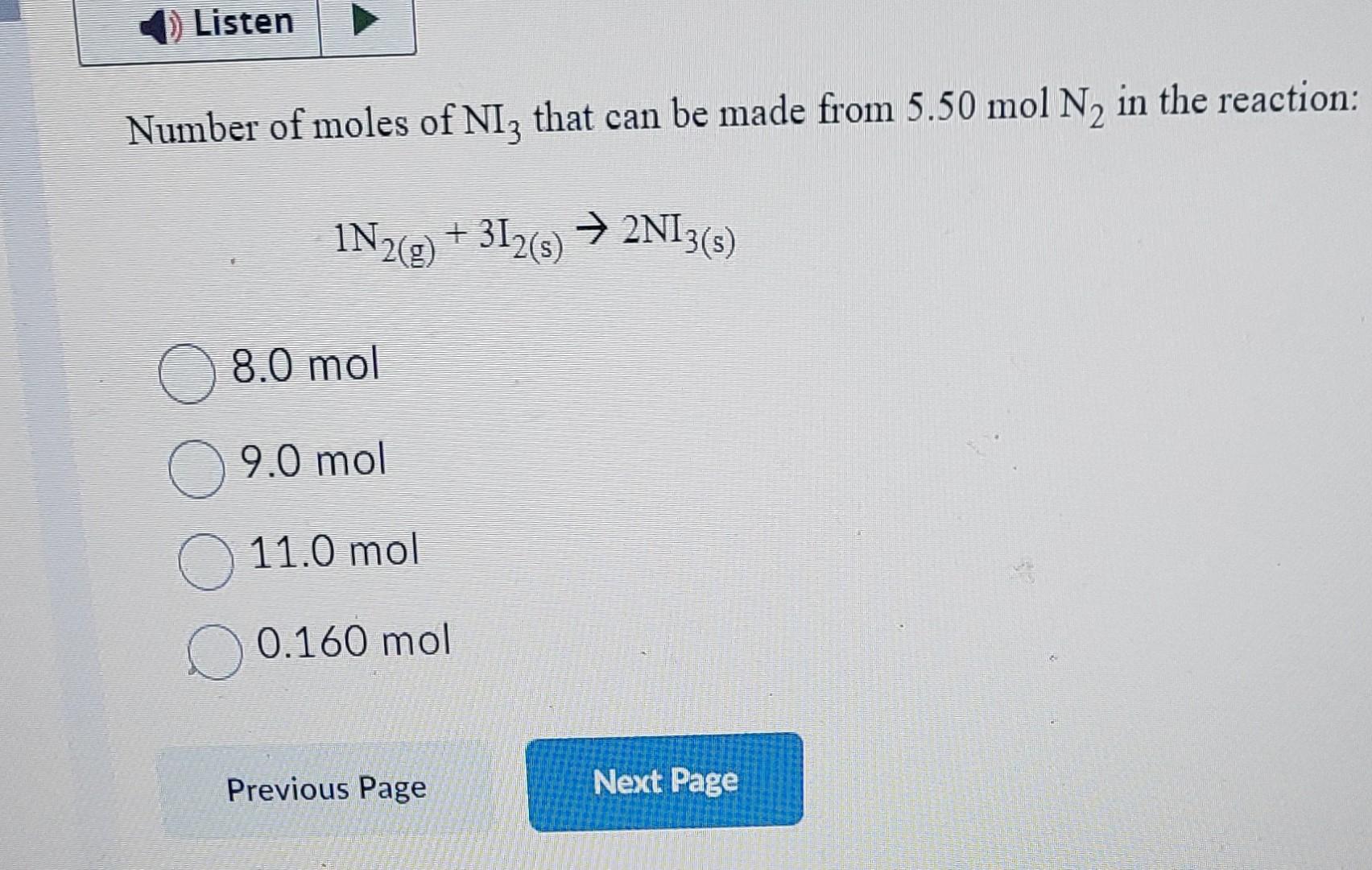 Solved Number of moles of NI3 that can be made from 5.50 mol | Chegg.com