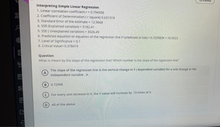 Solved Interpreting Simple Linear Regression 1 Linear 