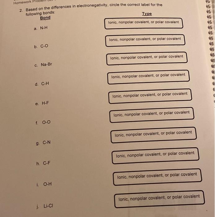 Solved Based on the differences in electronegativity, circle | Chegg.com