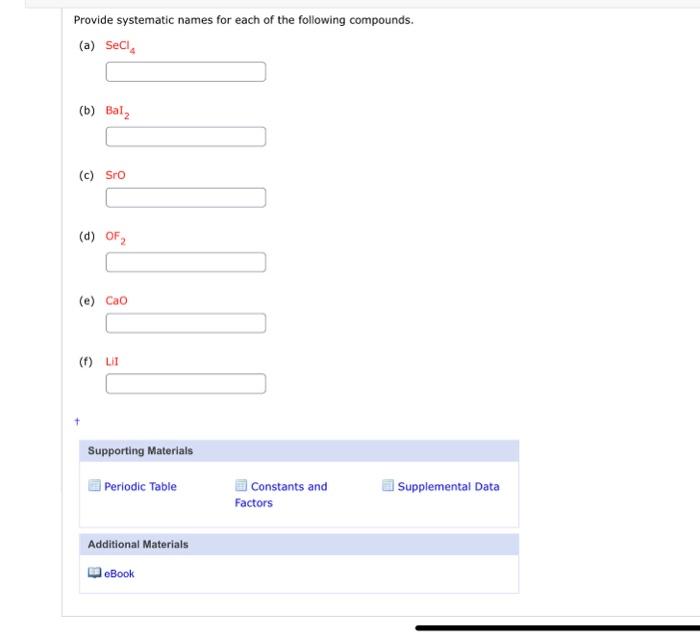 Solved Provide systematic names for each of the following | Chegg.com