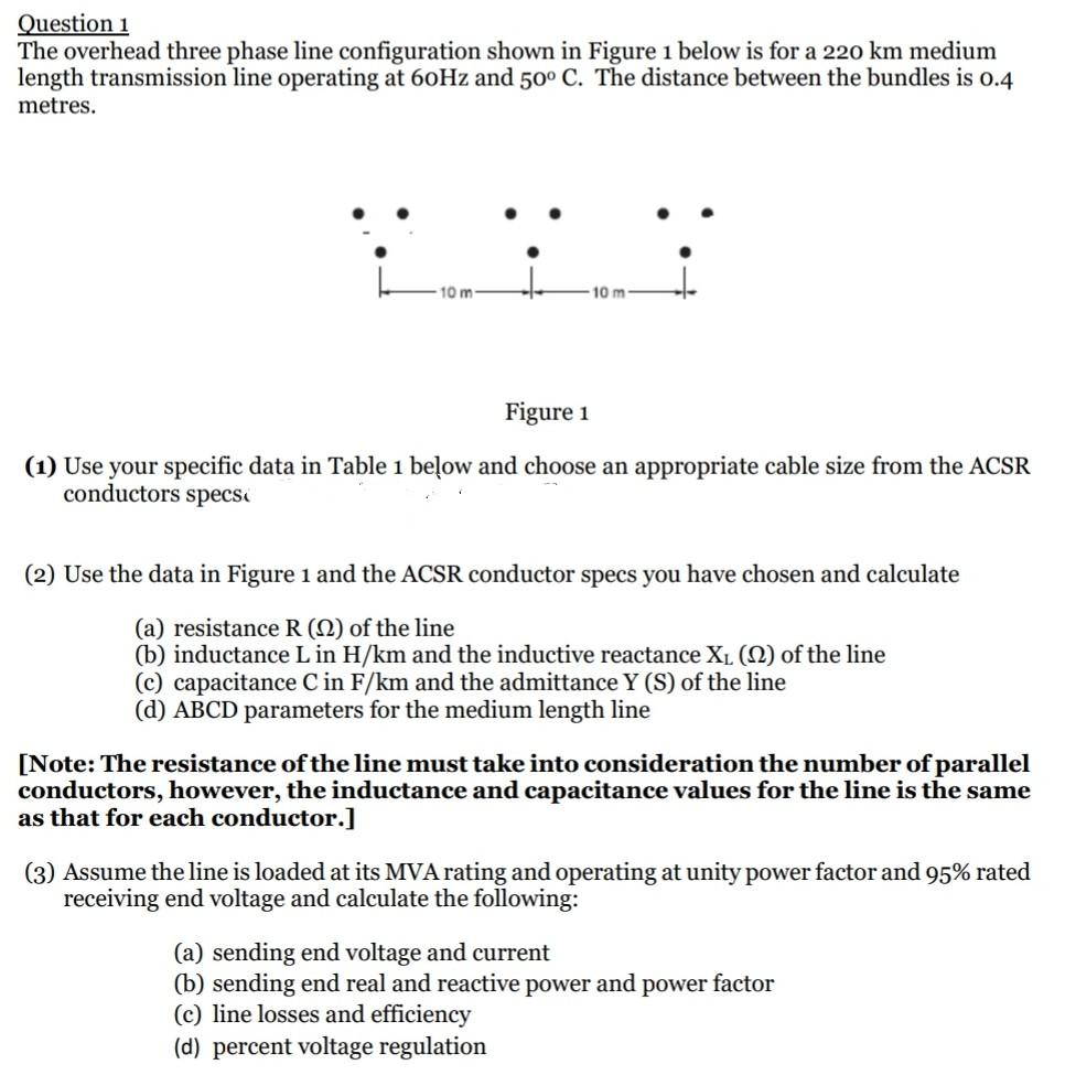 Solved Question 1 The overhead three phase line | Chegg.com