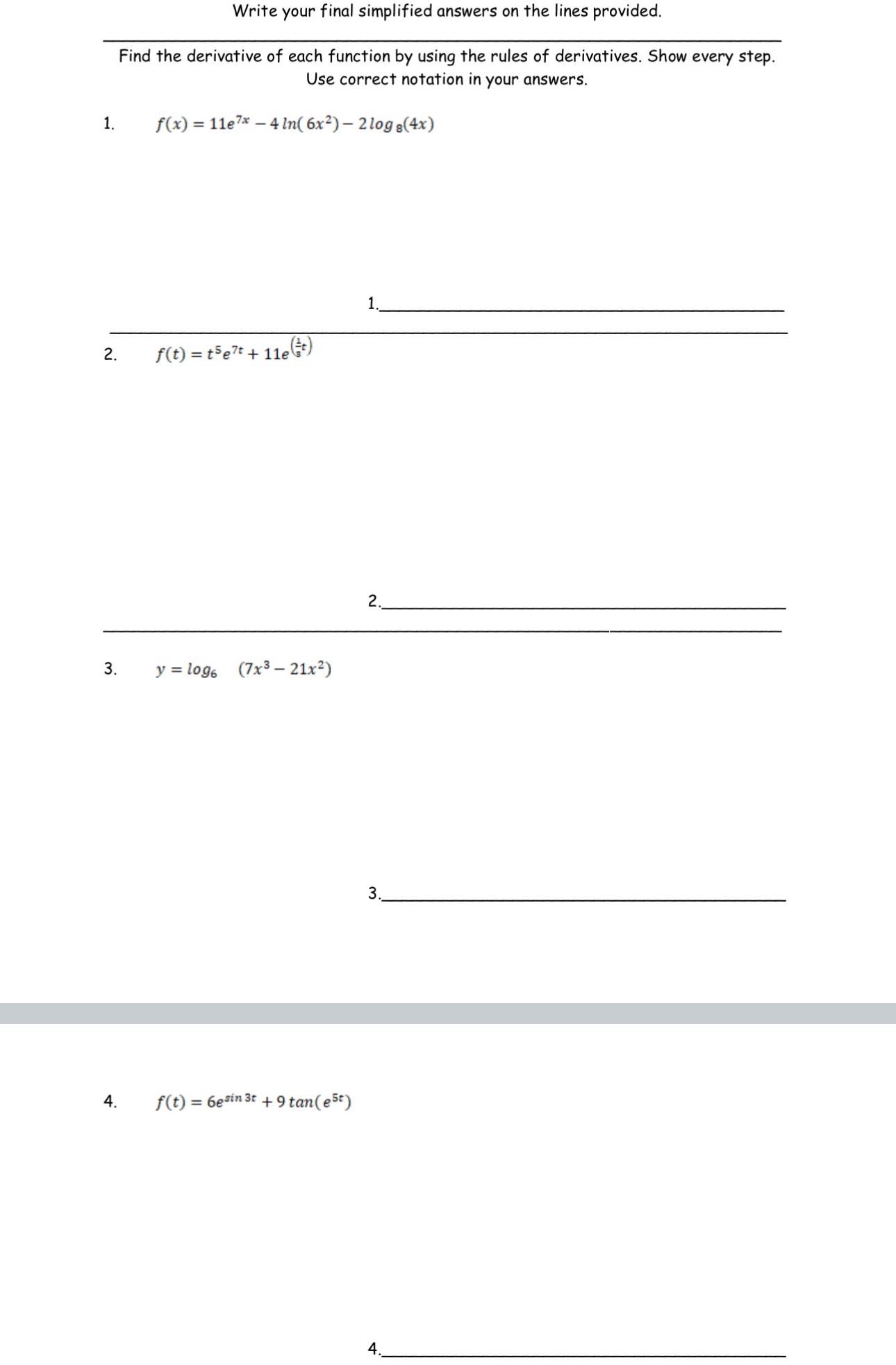 Solved Write your final simplified answers on the lines | Chegg.com
