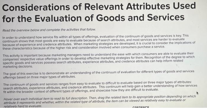 Solved Considerations of Relevant Attributes Used for the | Chegg.com