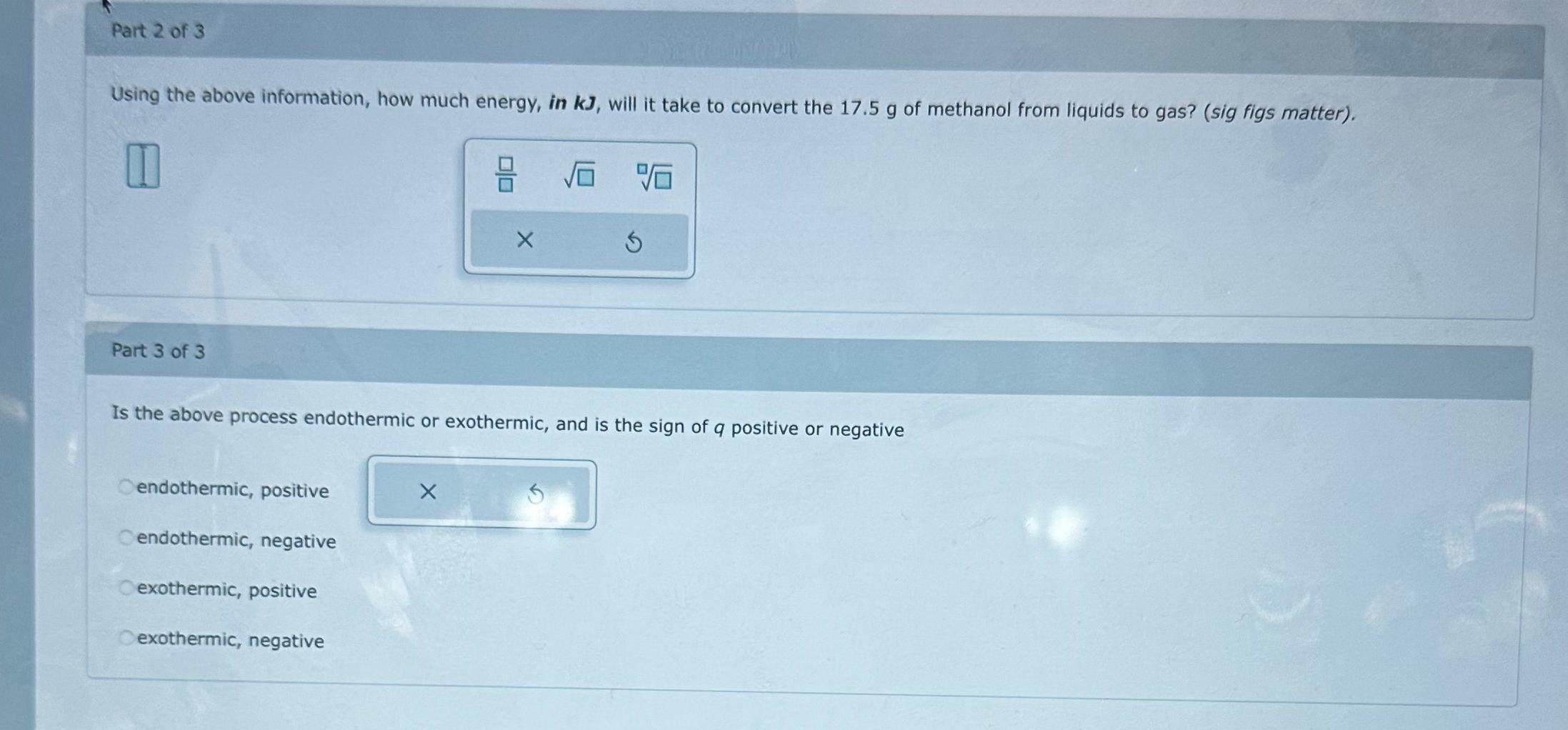 Solved Part 3 ﻿pleasesystem with 17.5g ﻿of methanol is | Chegg.com