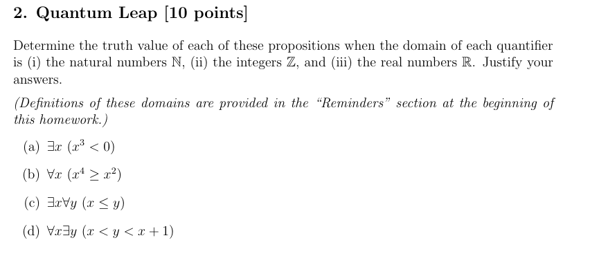 Solved Quantum Leap [10 ﻿points]Determine the truth value of | Chegg.com