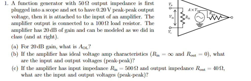 Solved A function generator with 50Ω ﻿output impedance is | Chegg.com