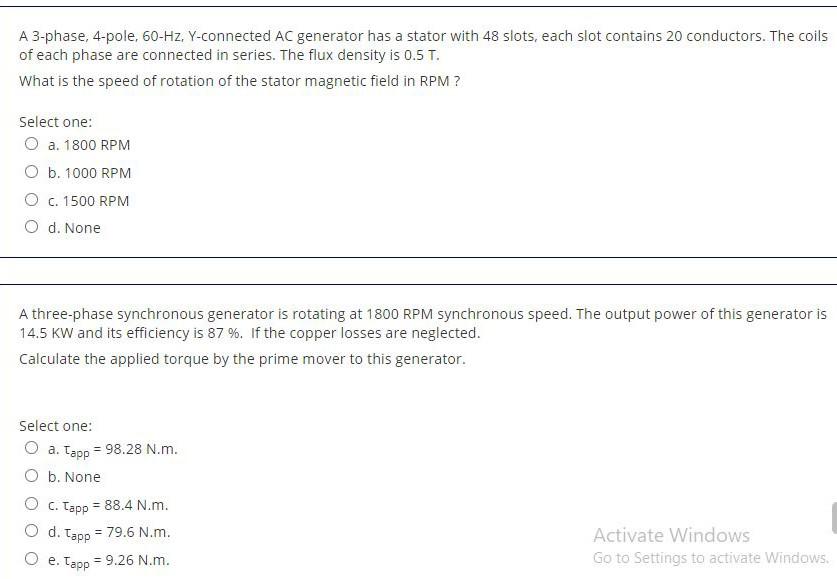 Solved A 3-phase, 4-pole, 60-Hz. Y-connected AC generator | Chegg.com