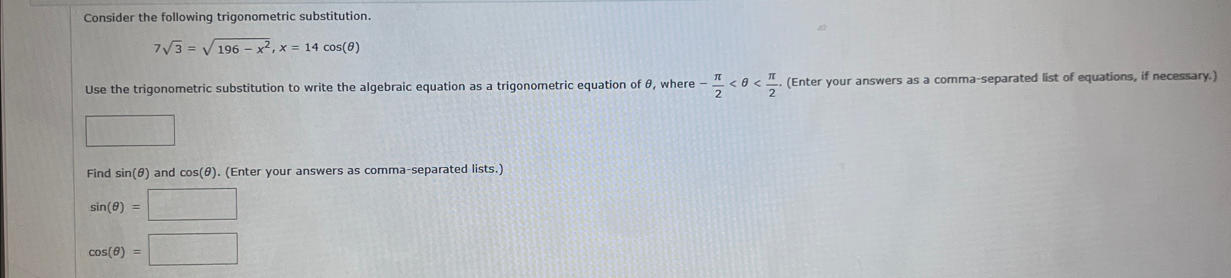 Solved Consider the following trigonometric | Chegg.com