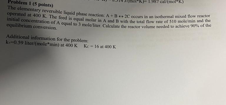 Solved Problem 1 (5 ﻿points)The elementary reversible liquid | Chegg.com
