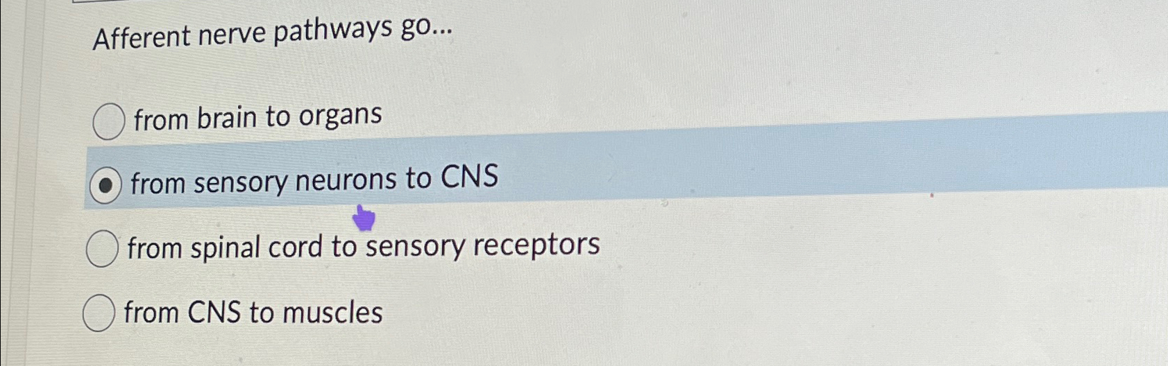 Solved Afferent nerve pathways go...from brain to organsfrom | Chegg.com