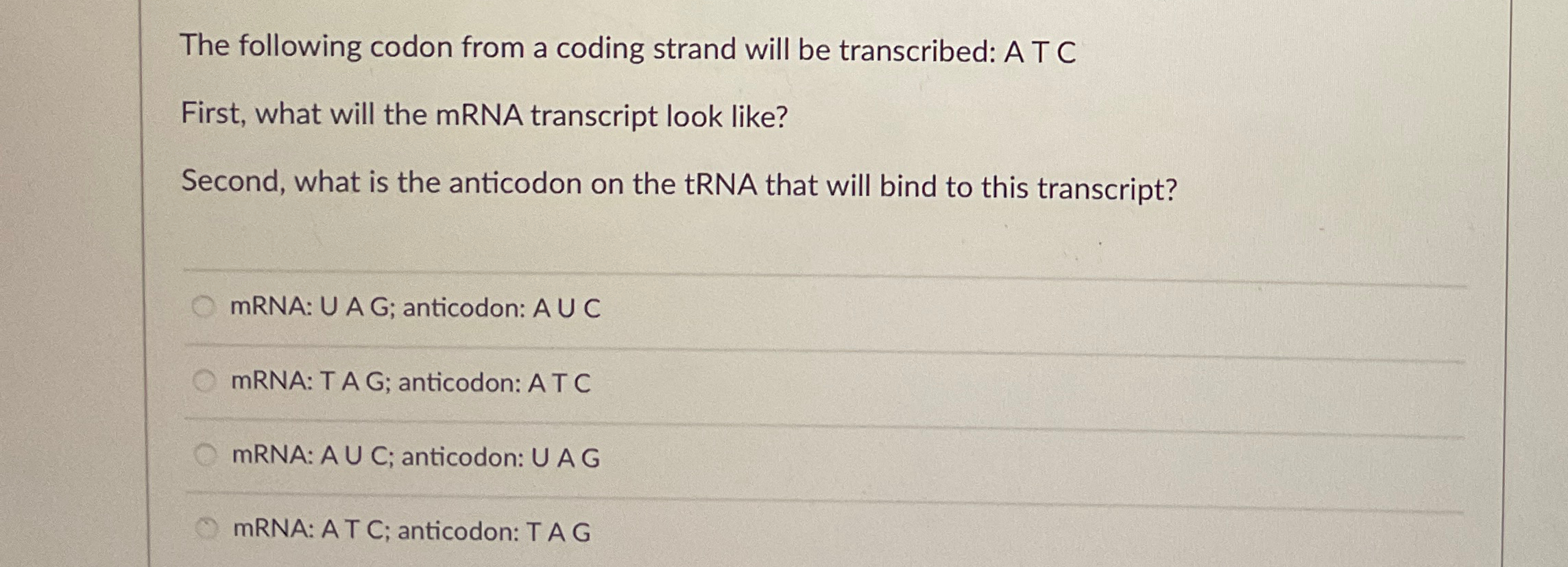 Solved The following codon from a coding strand will be | Chegg.com
