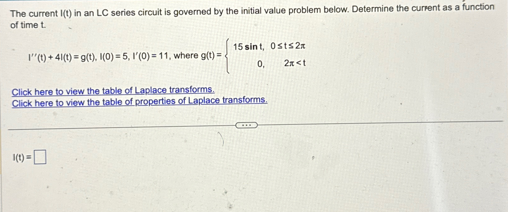 Solved The current I(t) ﻿in an LC series circuit is governed | Chegg.com