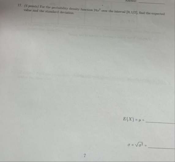 Solved Answer:17. ( 6 ﻿points) ﻿For the probability density | Chegg.com