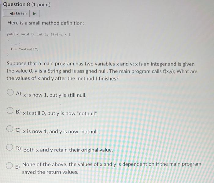Solved Here is a small method definition: public void f ( | Chegg.com