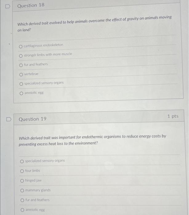 Solved Which derived trait evolved to help animals overcome | Chegg.com