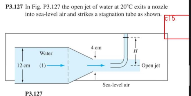 Solved P3.127 In Fig. P3.127 the open jet of water at 20°C | Chegg.com